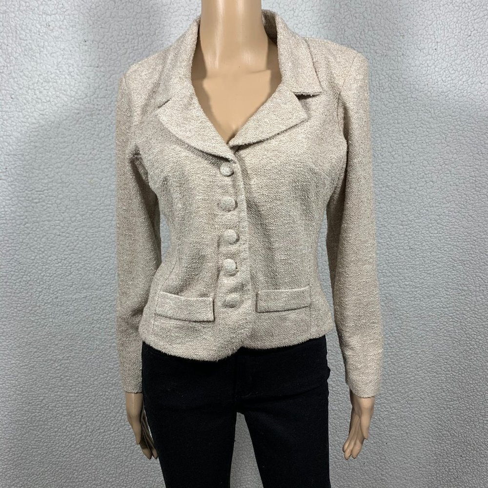 Vintage Panache Cropped Tweed Camel Color Blazer Sz 8… - Gem